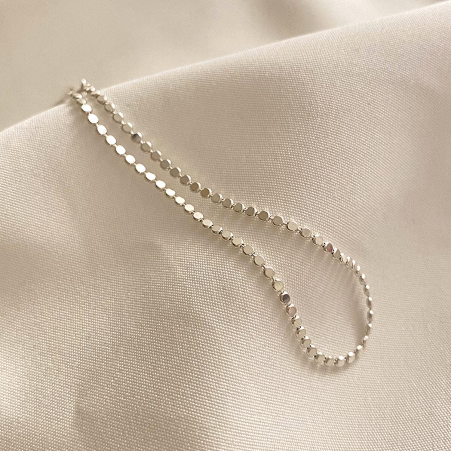 Flat Dot Chain Bracelet – Sterling Silver Dainty Bracelet, Thin ...