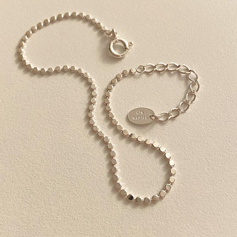 Flat Dot Chain Bracelet – Sterling Silver Dainty Bracelet, Thin ...