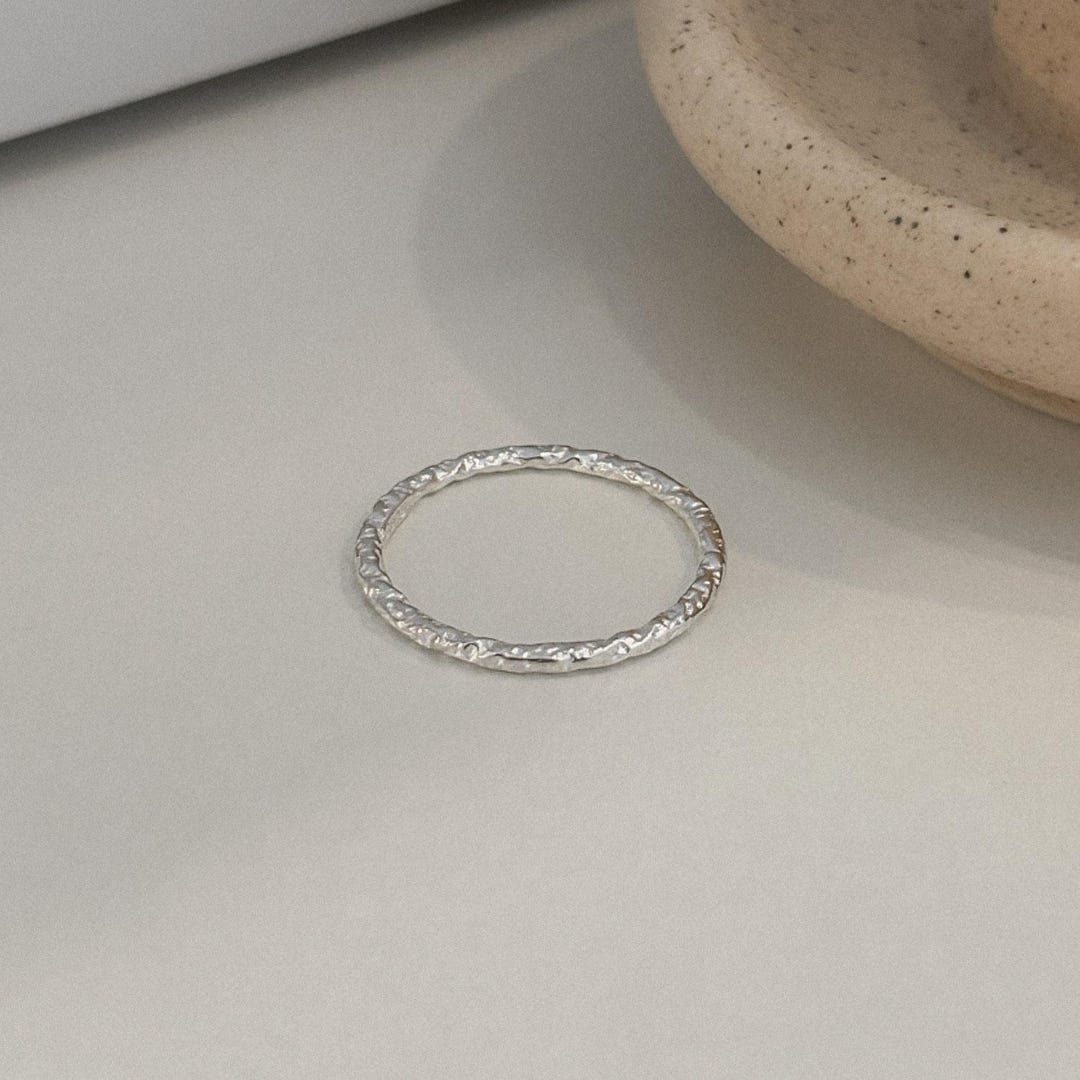 Rough Texture Band Ring Sterling Silver – Dainty Organic Stackable Ring ...