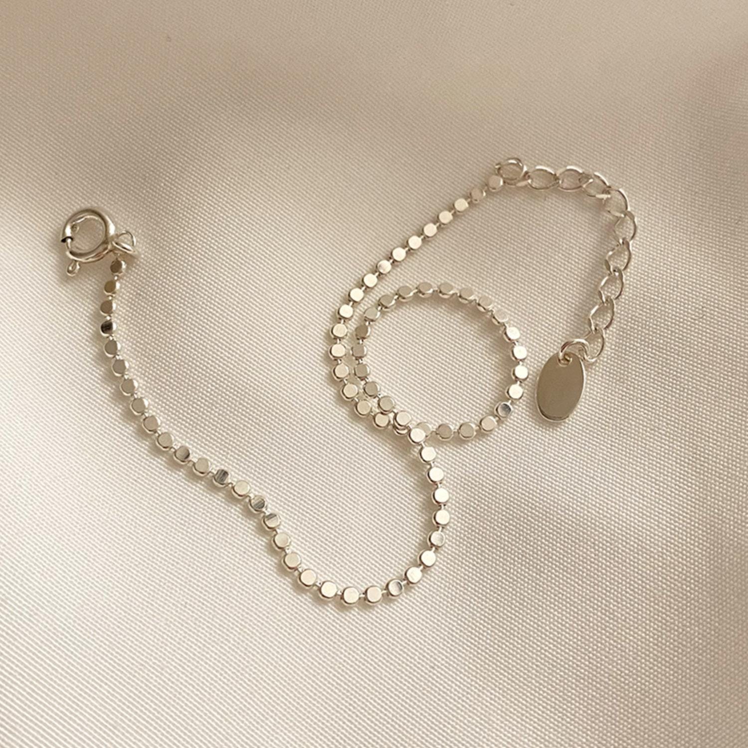 Flat Dot Chain Bracelet – Sterling Silver Dainty Bracelet, Thin ...