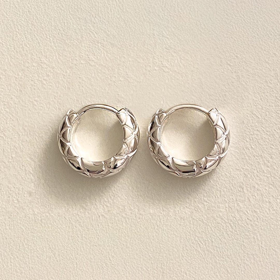 Bold Woven Texture Huggie Hoop Earrings | Sterling Silver Chunky Hoops ...