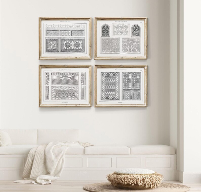 Arab Lithograph Prints, Set of 4 Prints, Arabian Interior Pattern Print ...