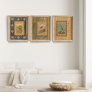 Traditional Persian Prints, Set of 3 Prints, Mughal Art Prints, Deer in ...