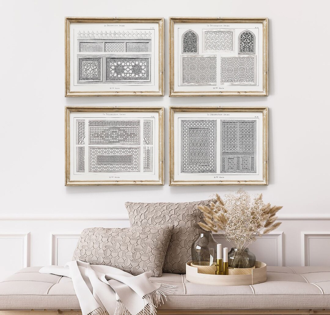 Arab Lithograph Prints, Set of 4 Prints, Arabian Interior Pattern Print ...