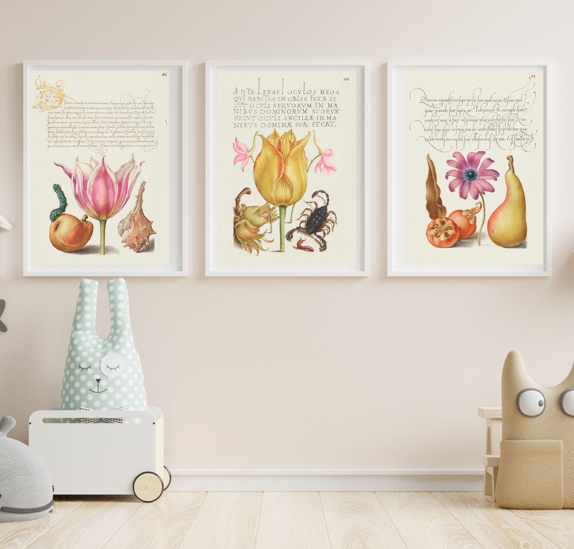 Vintage Calligraphy Prints: Set of 3 Antique Botanical Art (digital ...