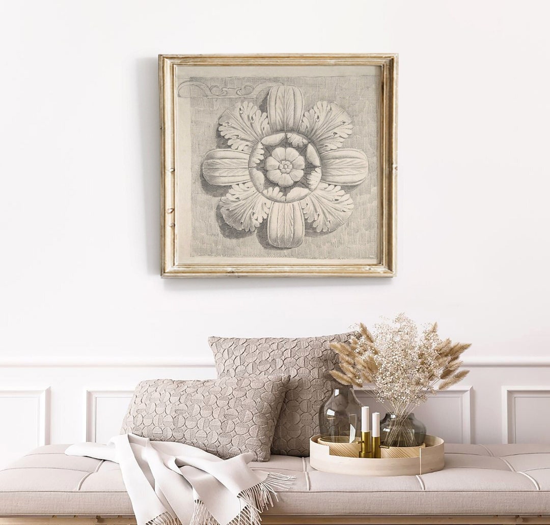 Architectural Flower Drawing, Architecture Ornament Print, Flower ...