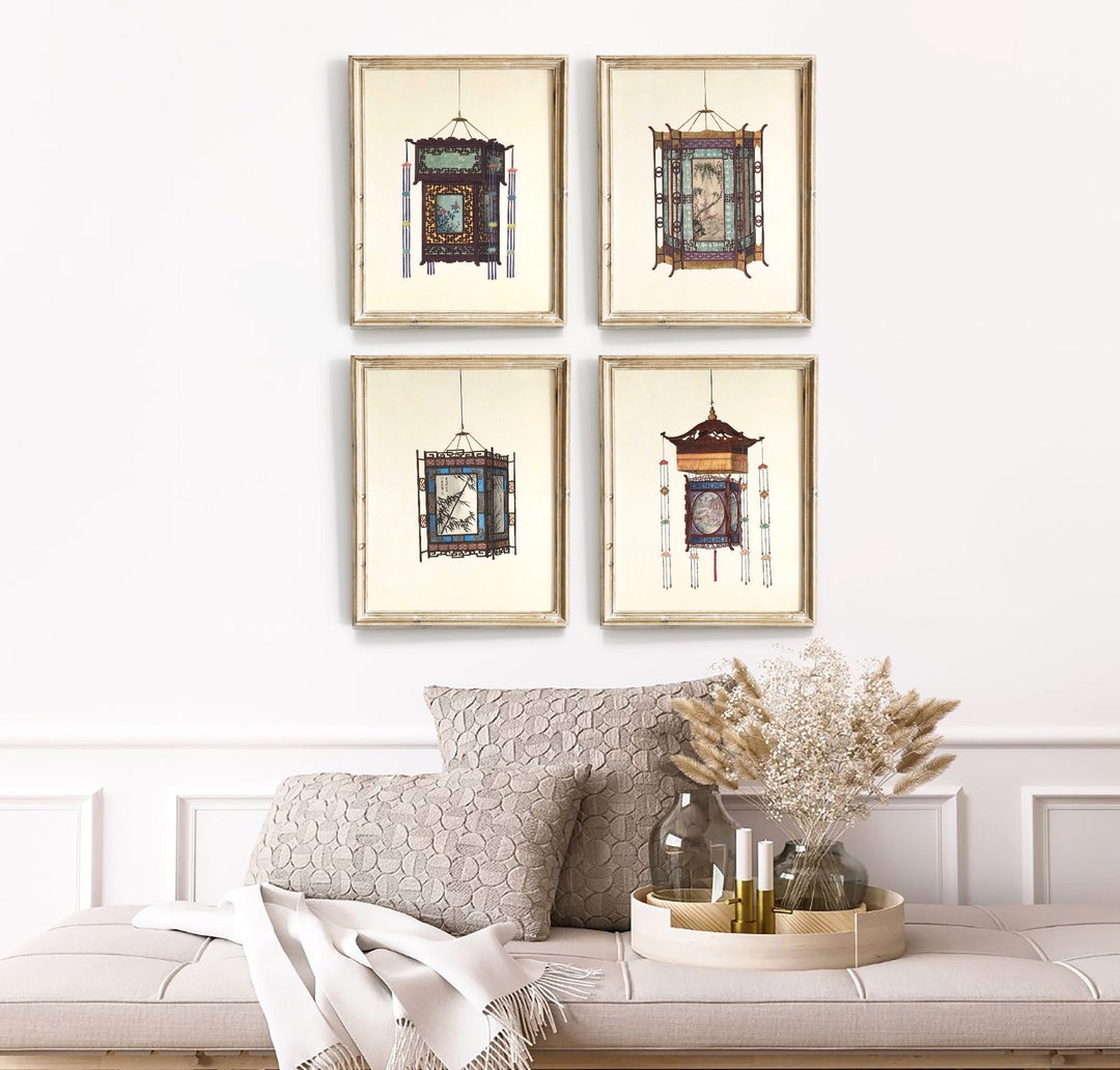 Antique Chinese Lantern Print Set: Enhanced Digital Wall Art (digital ...
