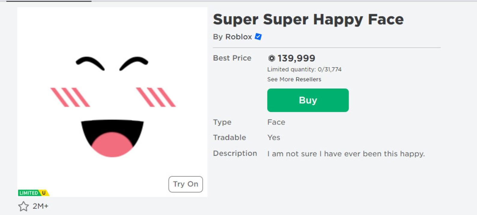 Roblox Limiteds Super Super Happy Face SSHF Cheapest - Etsy