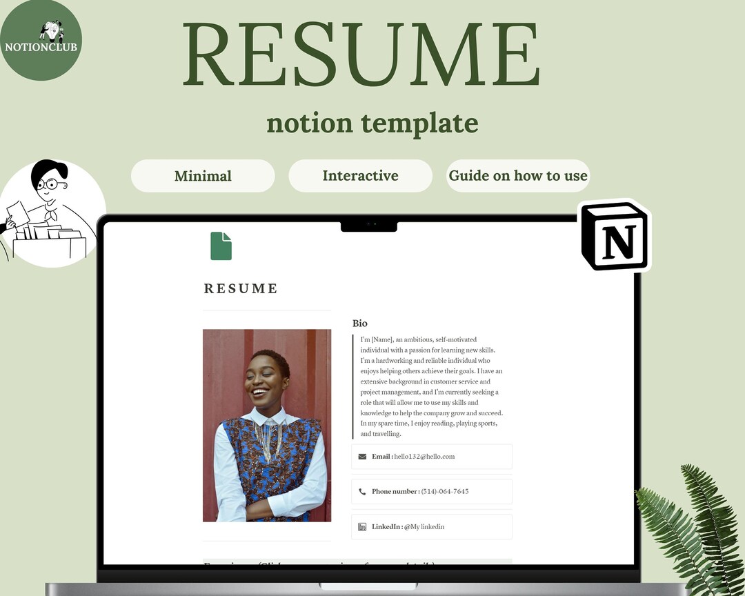 Notion Resume Template, Resume Template With Photo, Notion Work ...