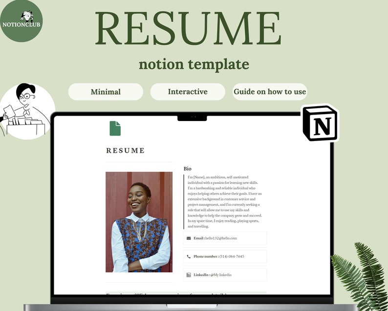Notion Resume Template, Resume Template With Photo, Notion Work ...