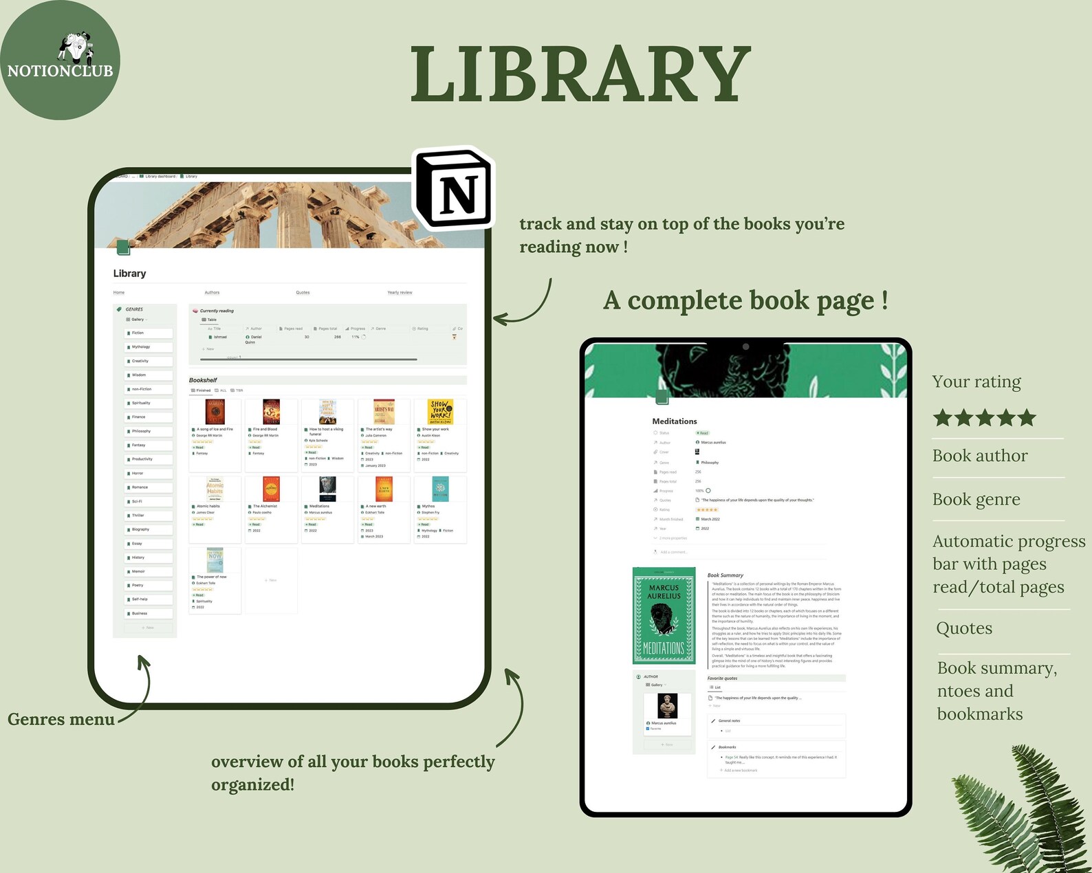 Notion Reading Journal Notion Library Notion Template - Etsy
