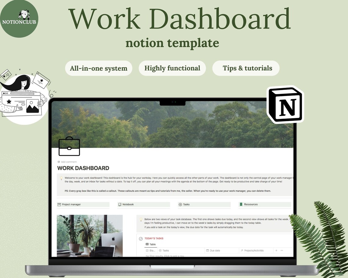 Notion Template Work Dashboard Notion Templates Notion - Etsy Canada