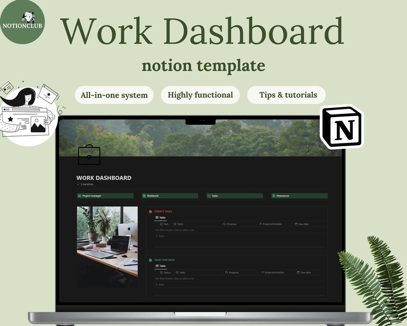 Notion Template Work Notion Template Notion Dashboard - Etsy