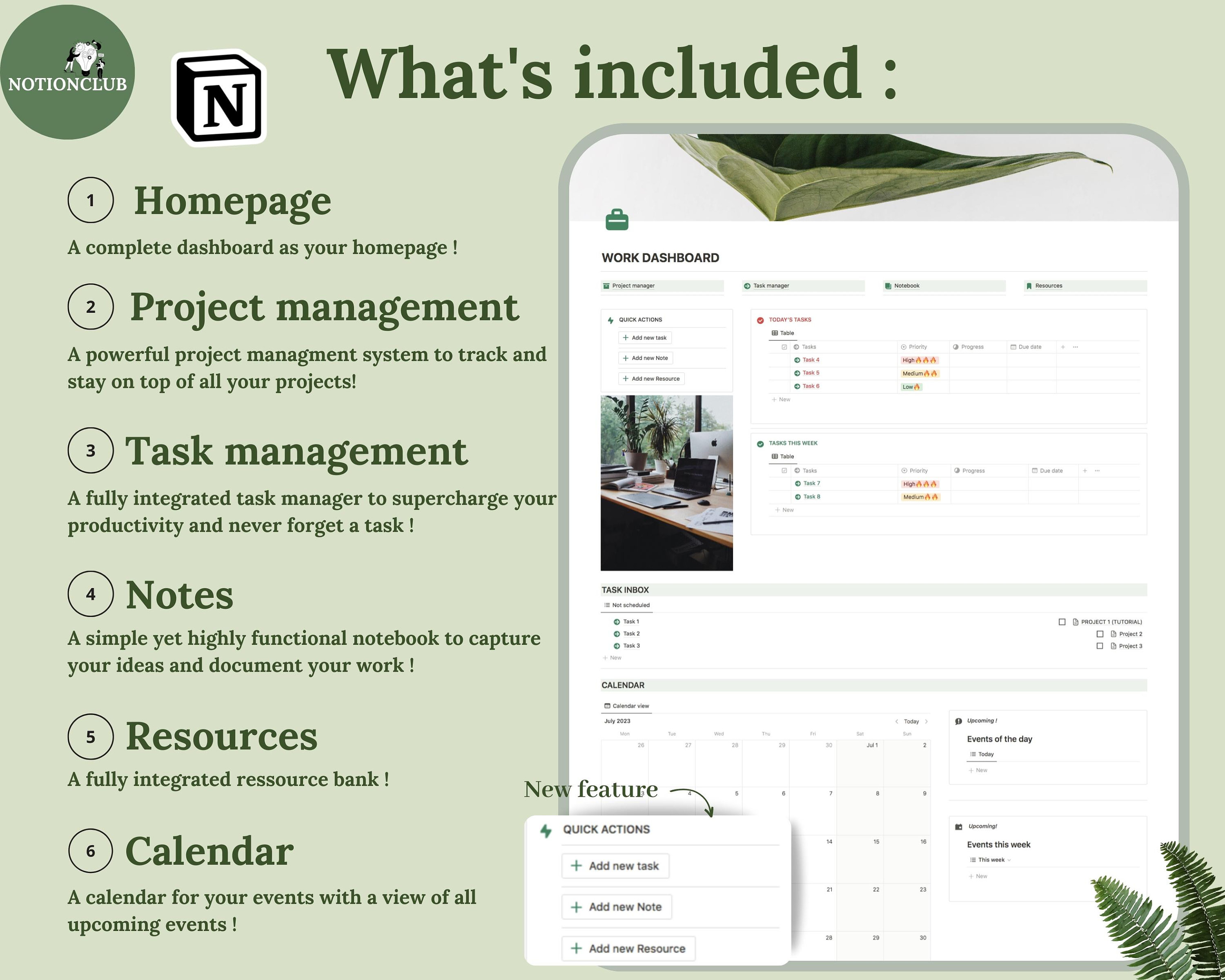 Notion Template Work Dashboard, Notion Templates, Notion Dashboard ...