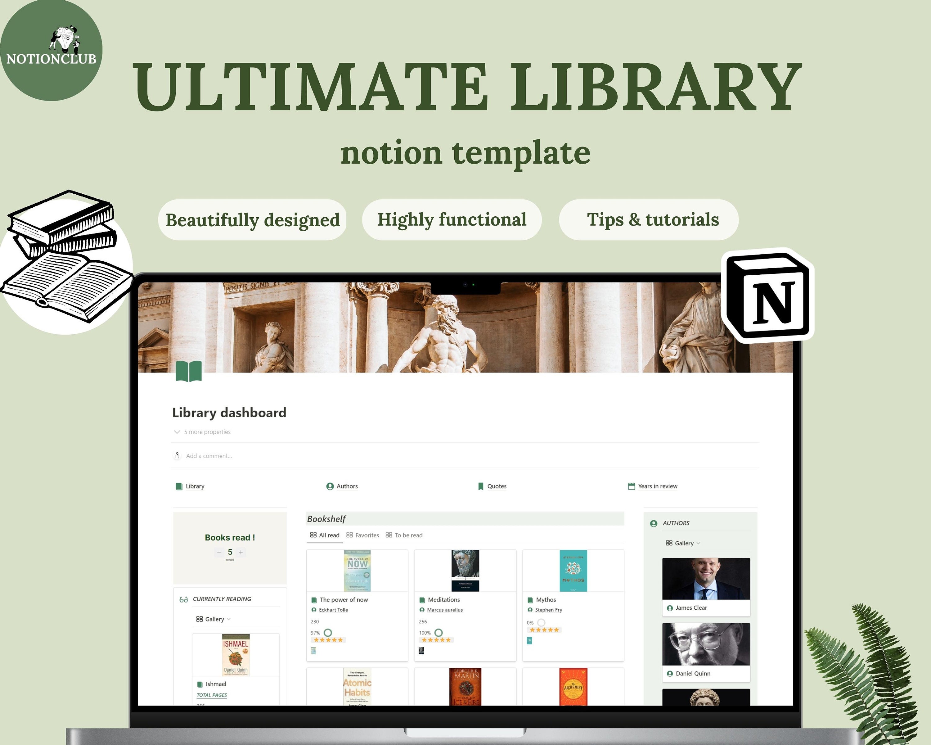 Notion Reading Journal Notion Library, Notion Template, Notion Reading Tracker, Notion Template ...