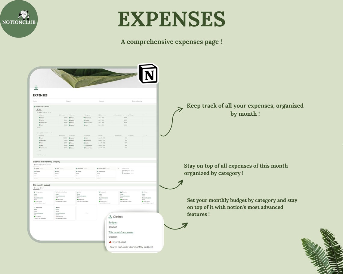 Notion Finance Template, Notion Dashboard, Income and Expense Tracker ...