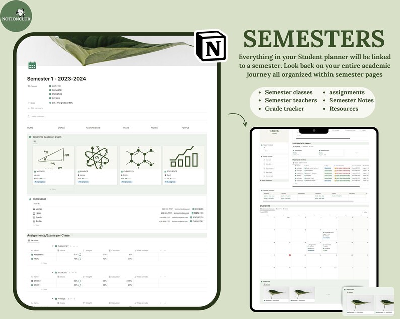 Notion Academic Planner Notion Planner Notion Template Etsy