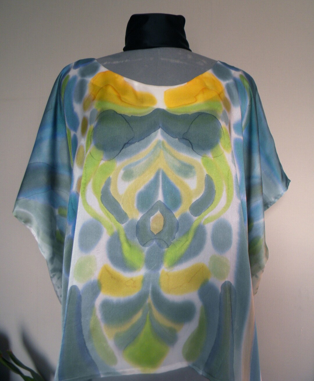 Women's Silk Blouse, Hand Painted Satin Tunic, Oversized Top, One Size ...