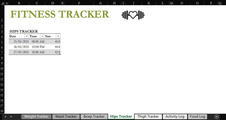 Fitness, Activity & Body Measurement Tracker 7 in 1 Excel Template - Etsy