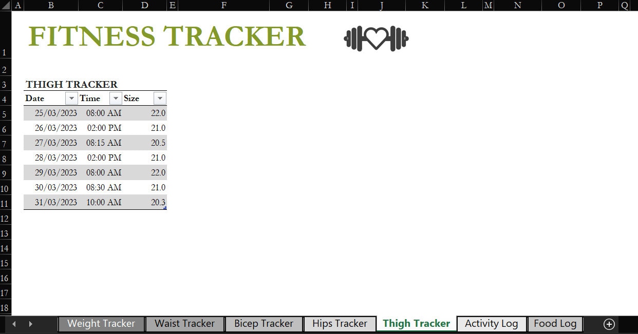 Fitness, Activity & Body Measurement Tracker 7 in 1 Excel Template - Etsy