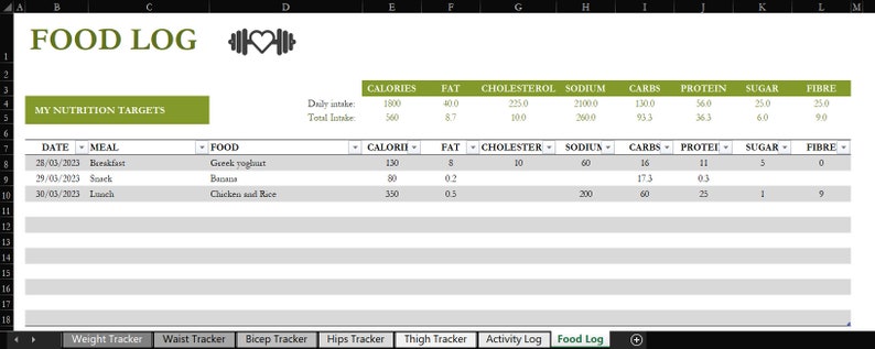 Fitness, Activity & Body Measurement Tracker 7 in 1 Excel Template - Etsy