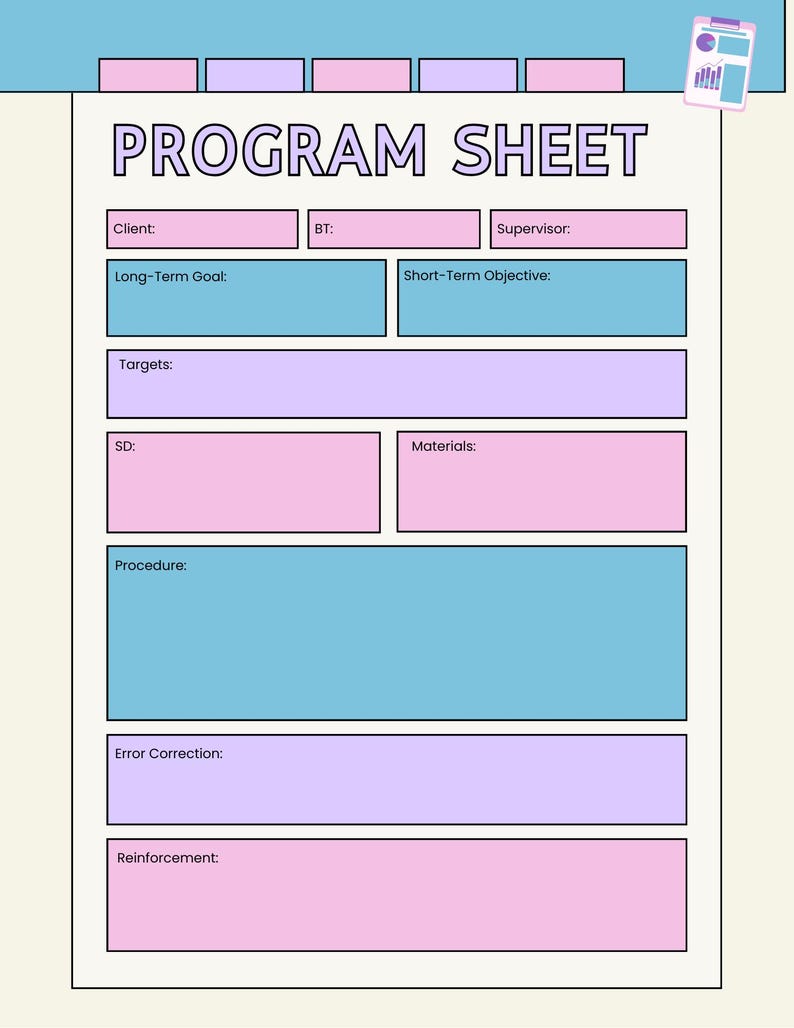 ABA Program Sheet - Instructional Notes - Etsy