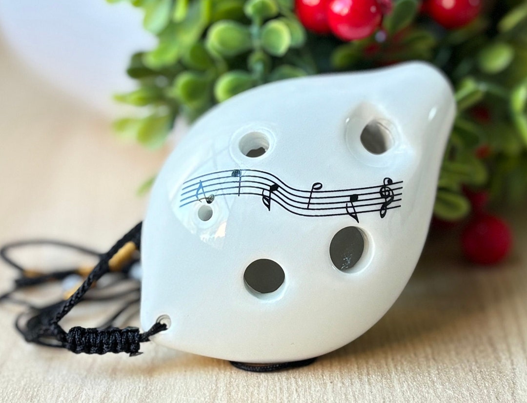 Soprano G 6 Hole White Music Notes Ceramic Ocarina - Dexterous, Easy to ...