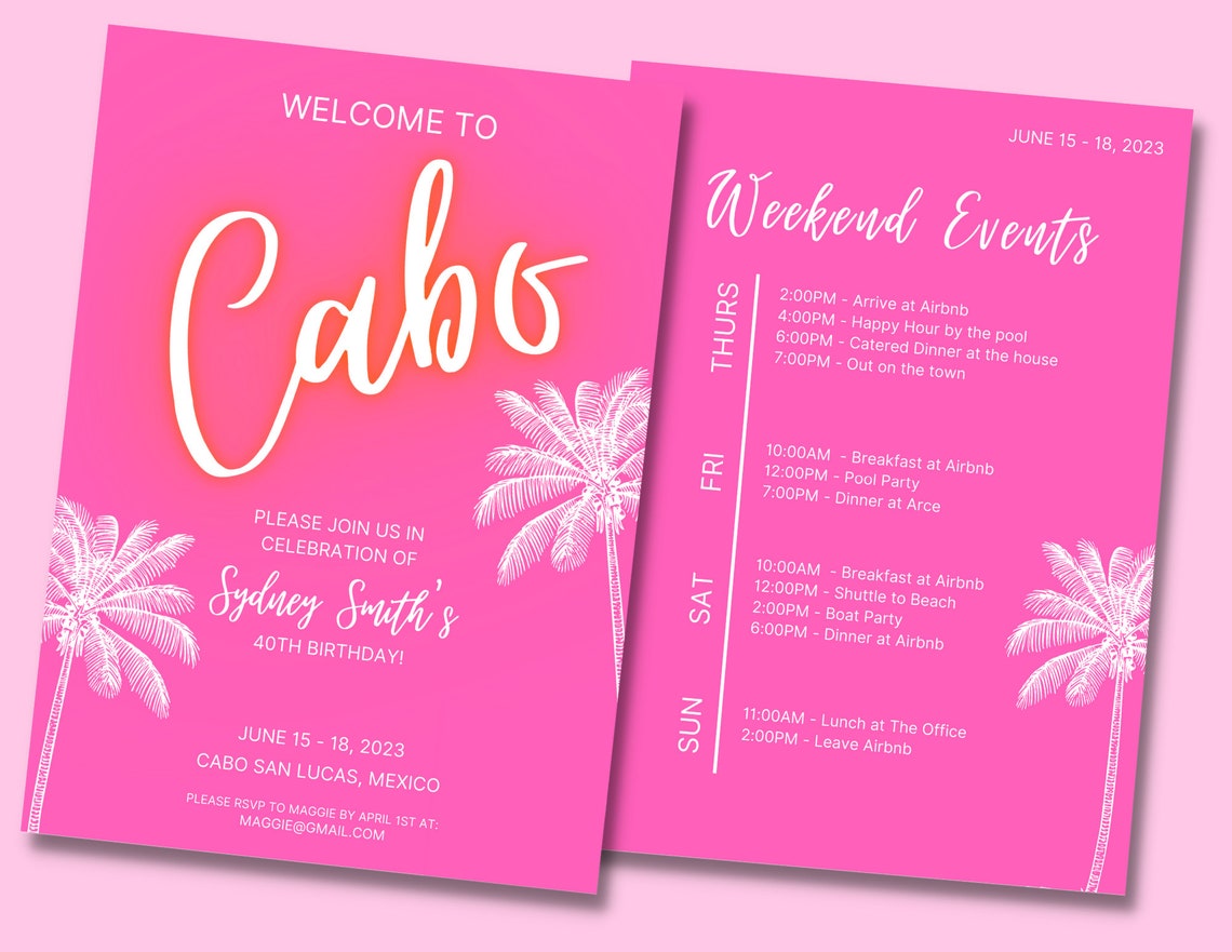 Cabo Birthday Bachelorette Invitation & Itinerary Template - Etsy