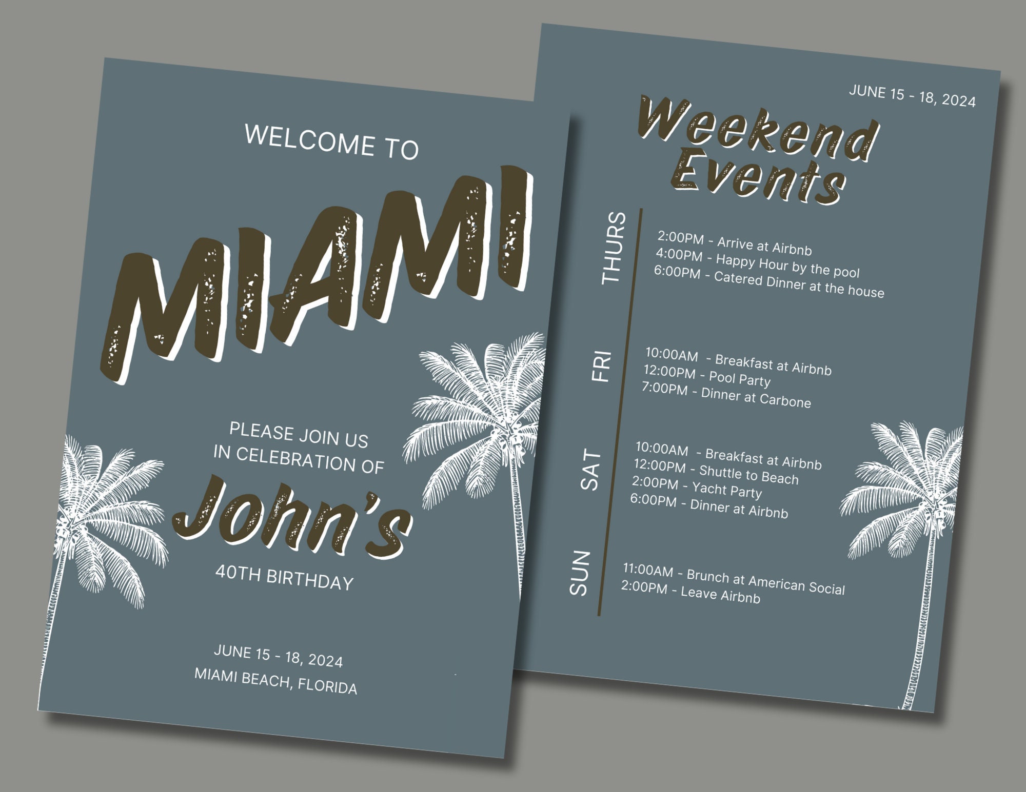 Miami Birthday Invitation & Itinerary Template - Etsy