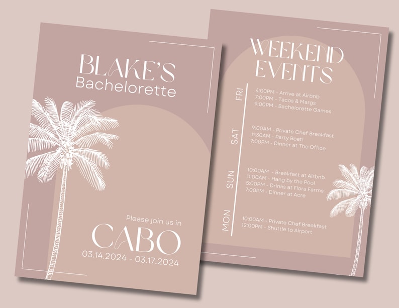 CABO Bachelorette or Birthday Invitation & Itinerary - Etsy