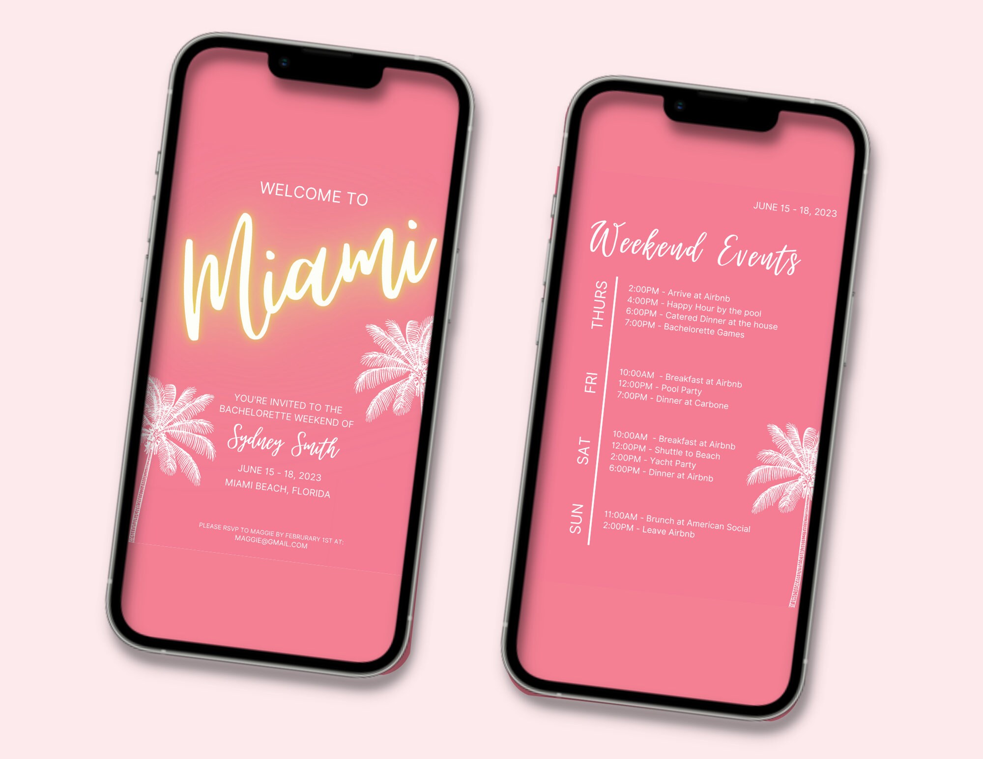 Miami Bachelorette Itinerary & Invitation Template - Etsy