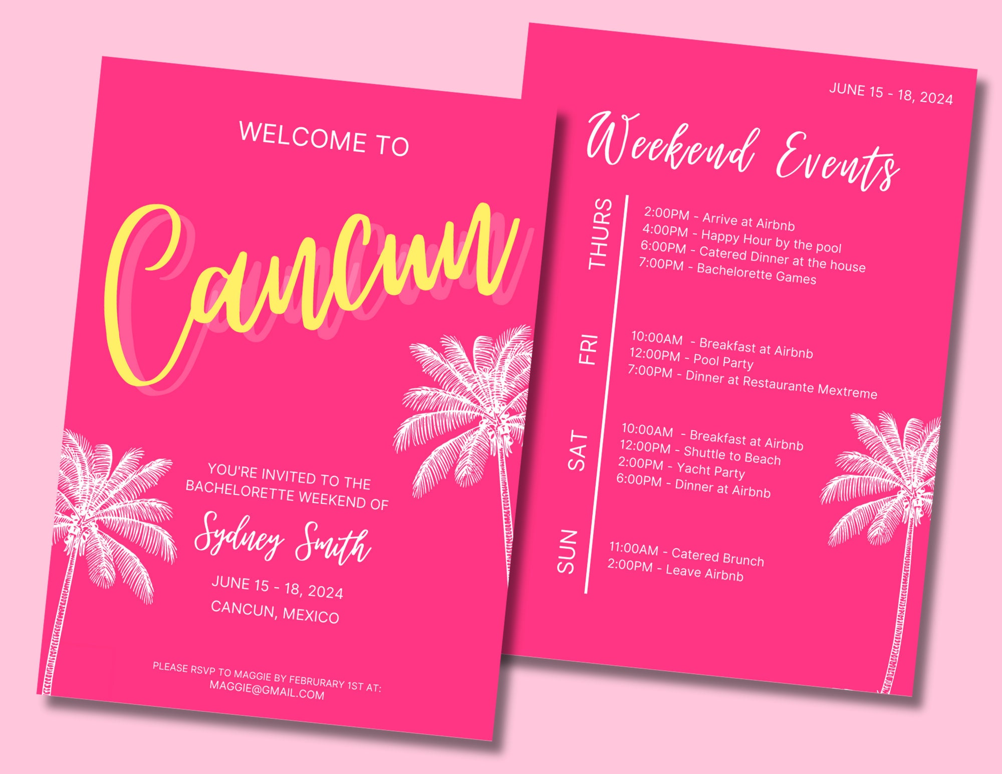 Cancun Bachelorette or Birthday Invitation & Itinerary - Etsy