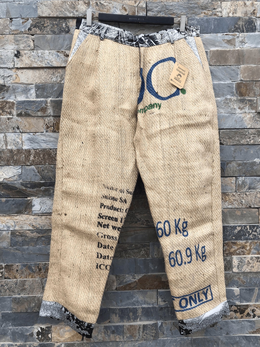 Burlap Pants With Gray and Black Unique Panting in Pockets - Etsy