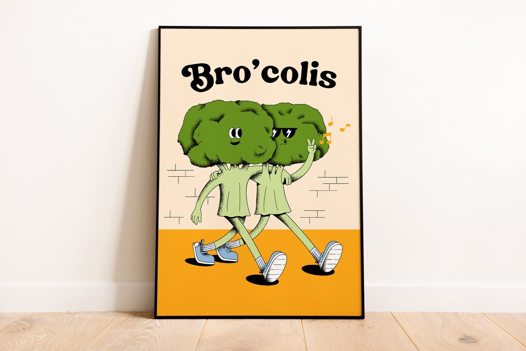Retro Broccoli Poster, Art Print, Fun Wall Art, Friendship Gift, Retro ...
