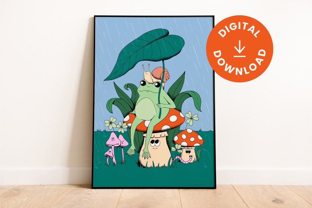 Retro Frog Poster Printable, Cute Wall Art, Digital Download, Trendy ...