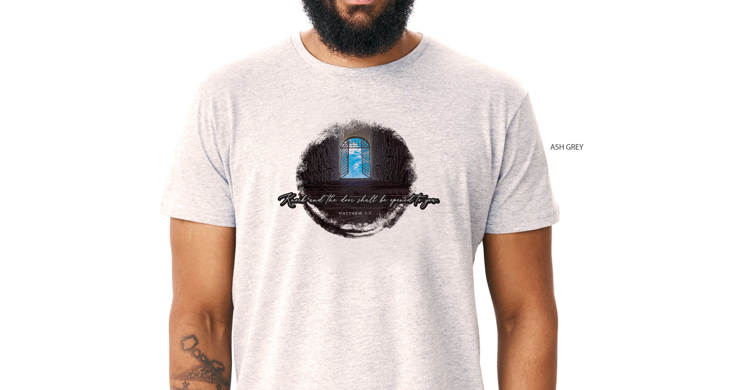 Mens Christian T-shirt Matthew 7:7, Custom Christian Graphic Tshirt ...
