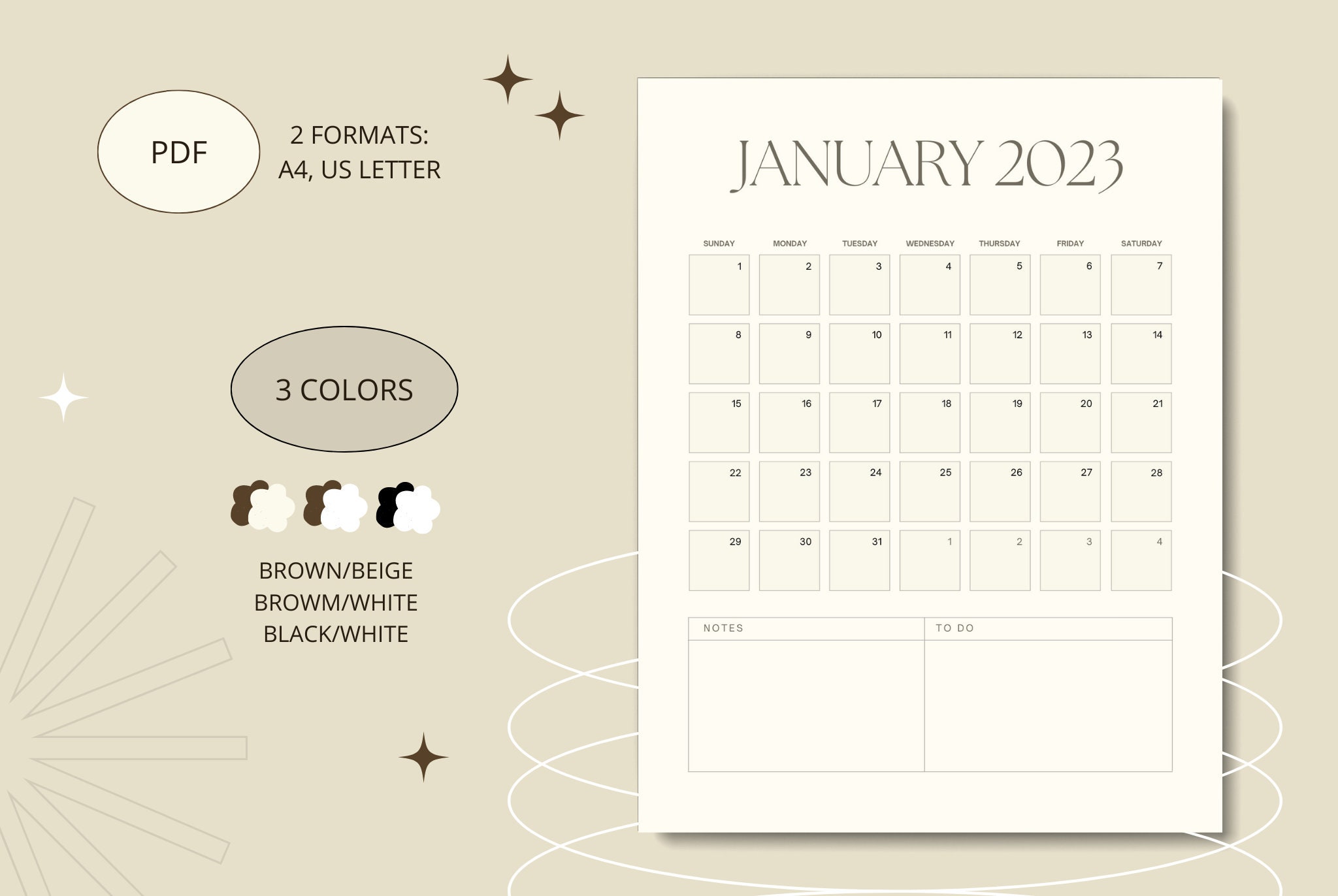 Minimal Printable Monthly 2023 Calendar, 11 X 8.5 Inches, A4, Printable ...