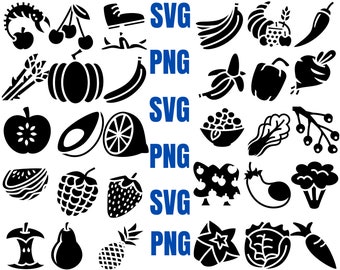 Fruits and Vegetables SVG Bundle 120+ Items | Colored Fruits and ...