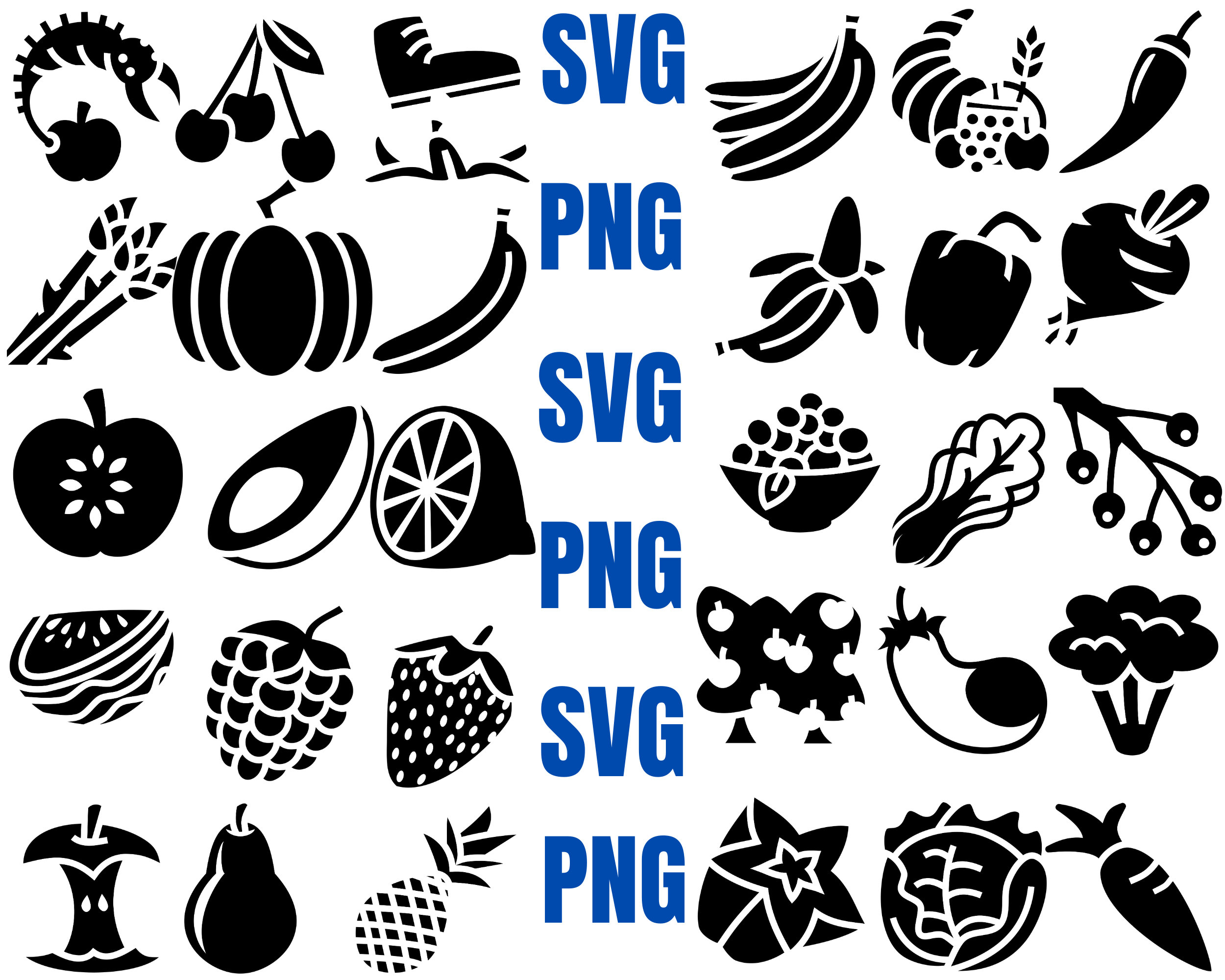 Fruits and Vegetables SVG Bundle 50+ Items | Fruits and Vegetables SVG ...