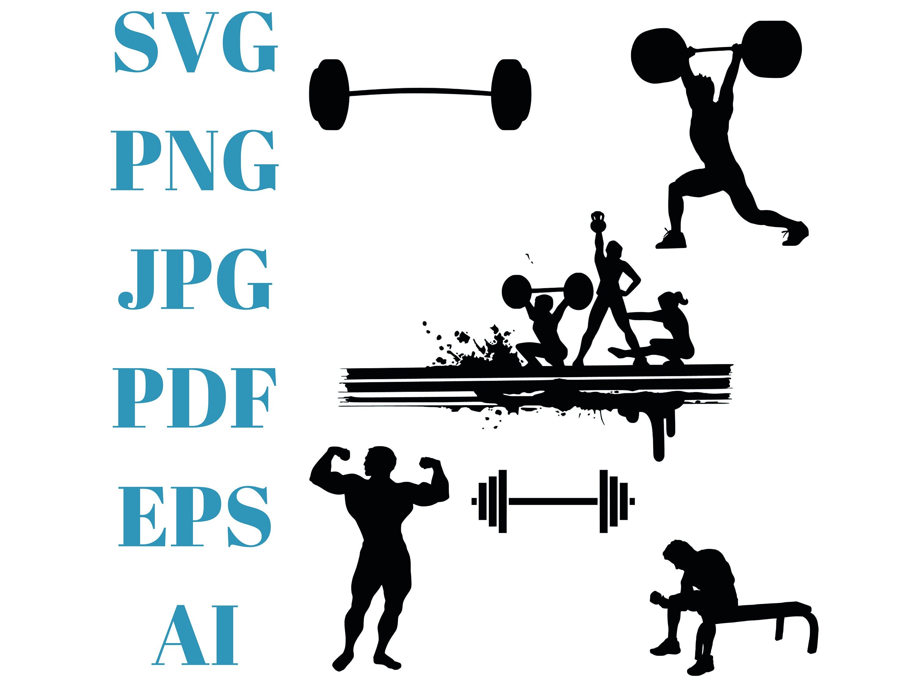 Fitness SVG, Workout Silhouette, Gym Silhouette, Barbell Svg ...