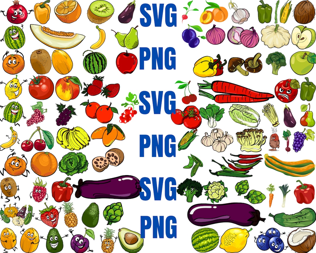Fruits and Vegetables SVG Bundle 120+ Items | Colored Fruits and ...
