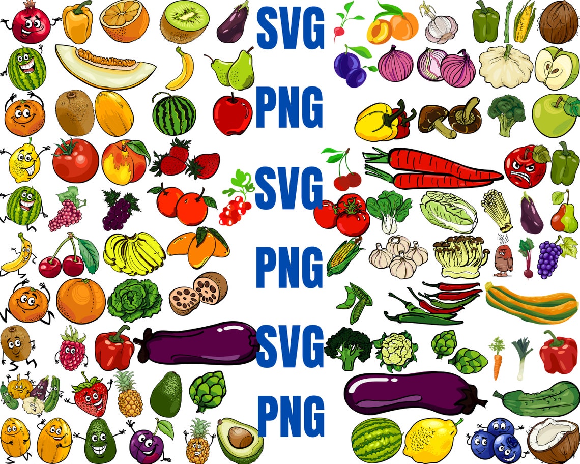 Fruits and Vegetables SVG Bundle 120+ Items | Colored Fruits and ...