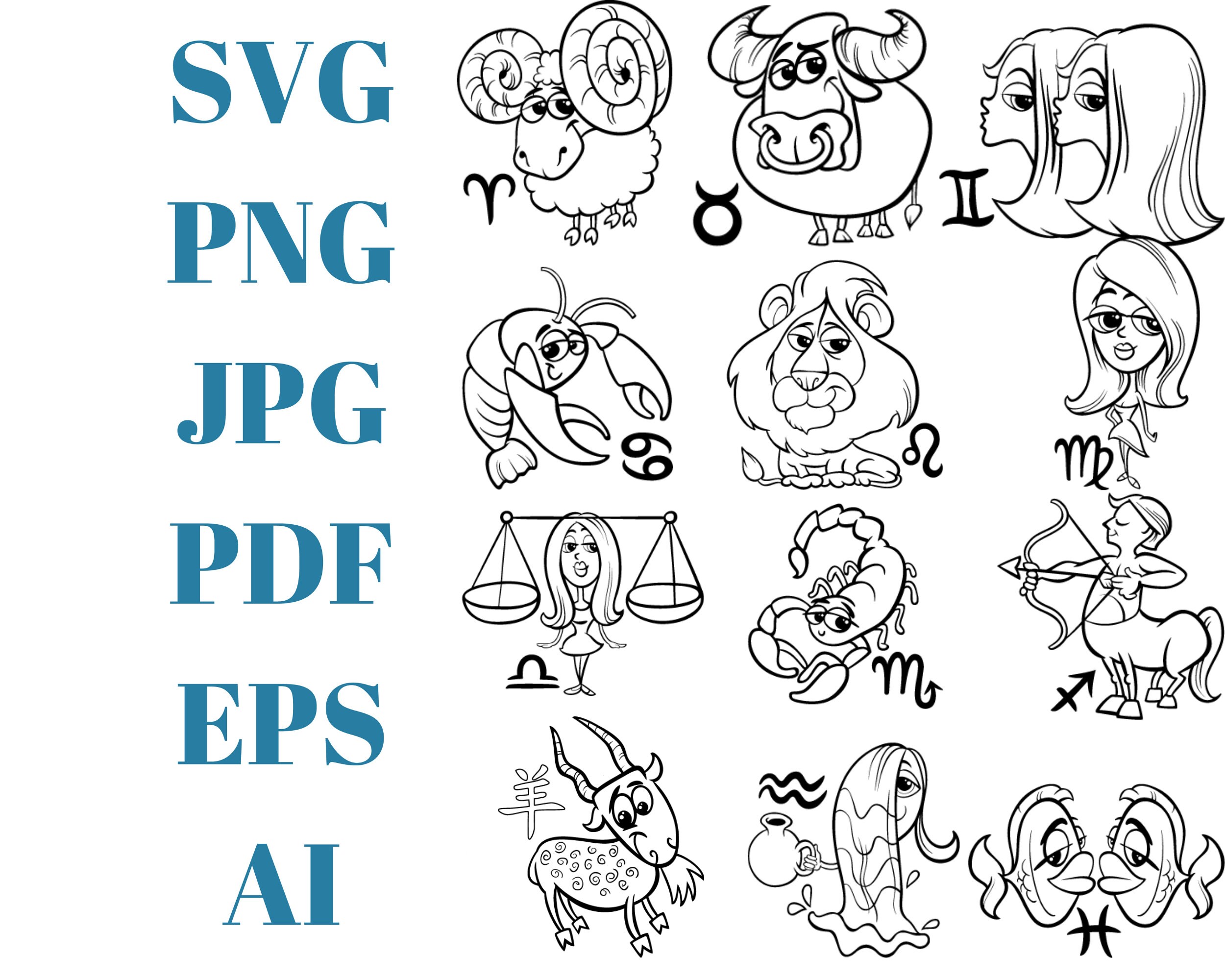 Buy Zodiac Signs SVG Bundle Astrology PNG Horoscope SVG Zodiac Cut ...