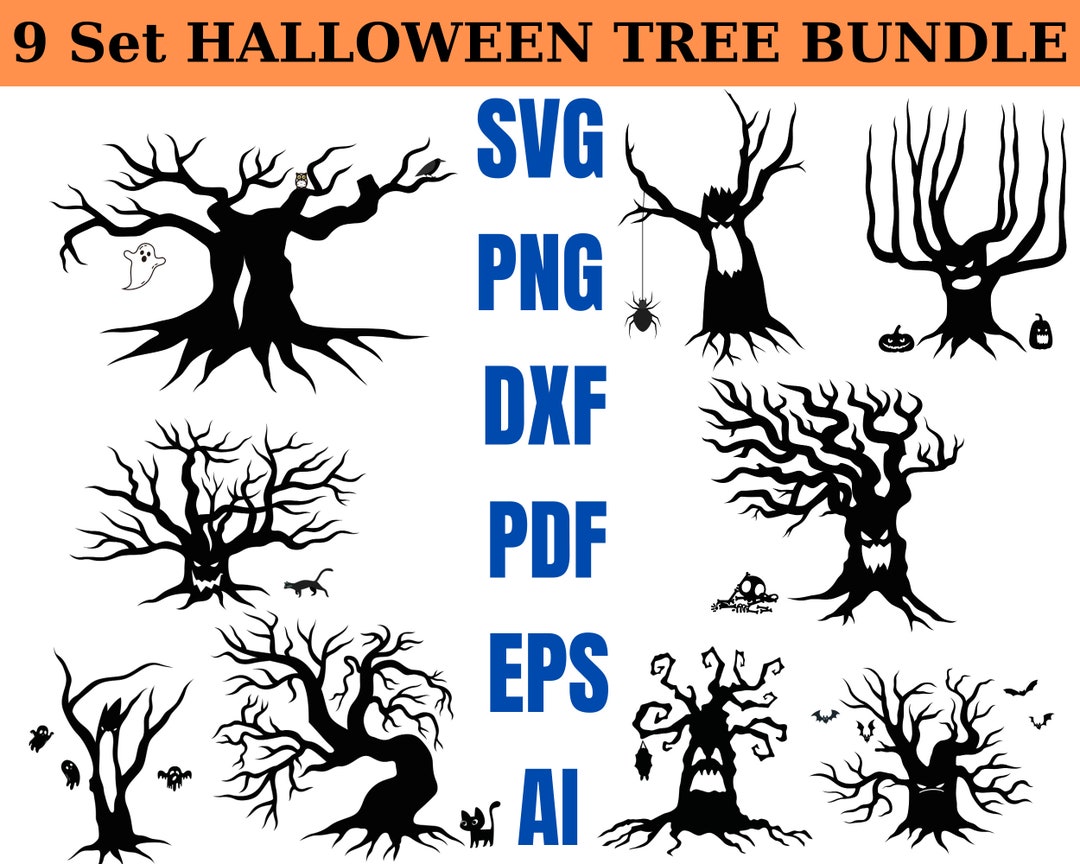HALLOWEEN Tree SVG Bundle | 9 Creepy Tree Silhouette | Halloween Tree ...