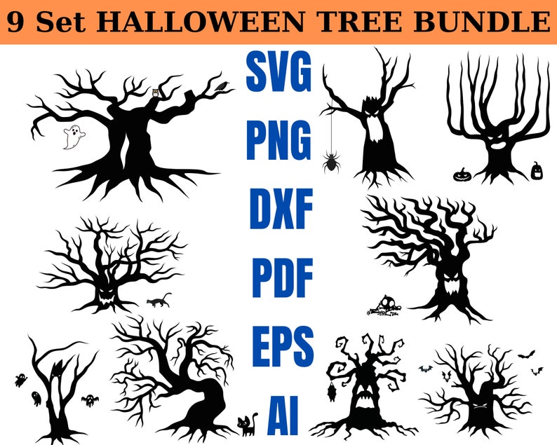 HALLOWEEN Tree SVG Bundle | 9 Creepy Tree Silhouette | Halloween Tree ...