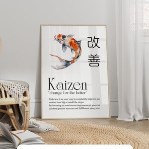 Kaizen Poster Wall Art Print Japanese Calligraphy Japanese Motivational ...