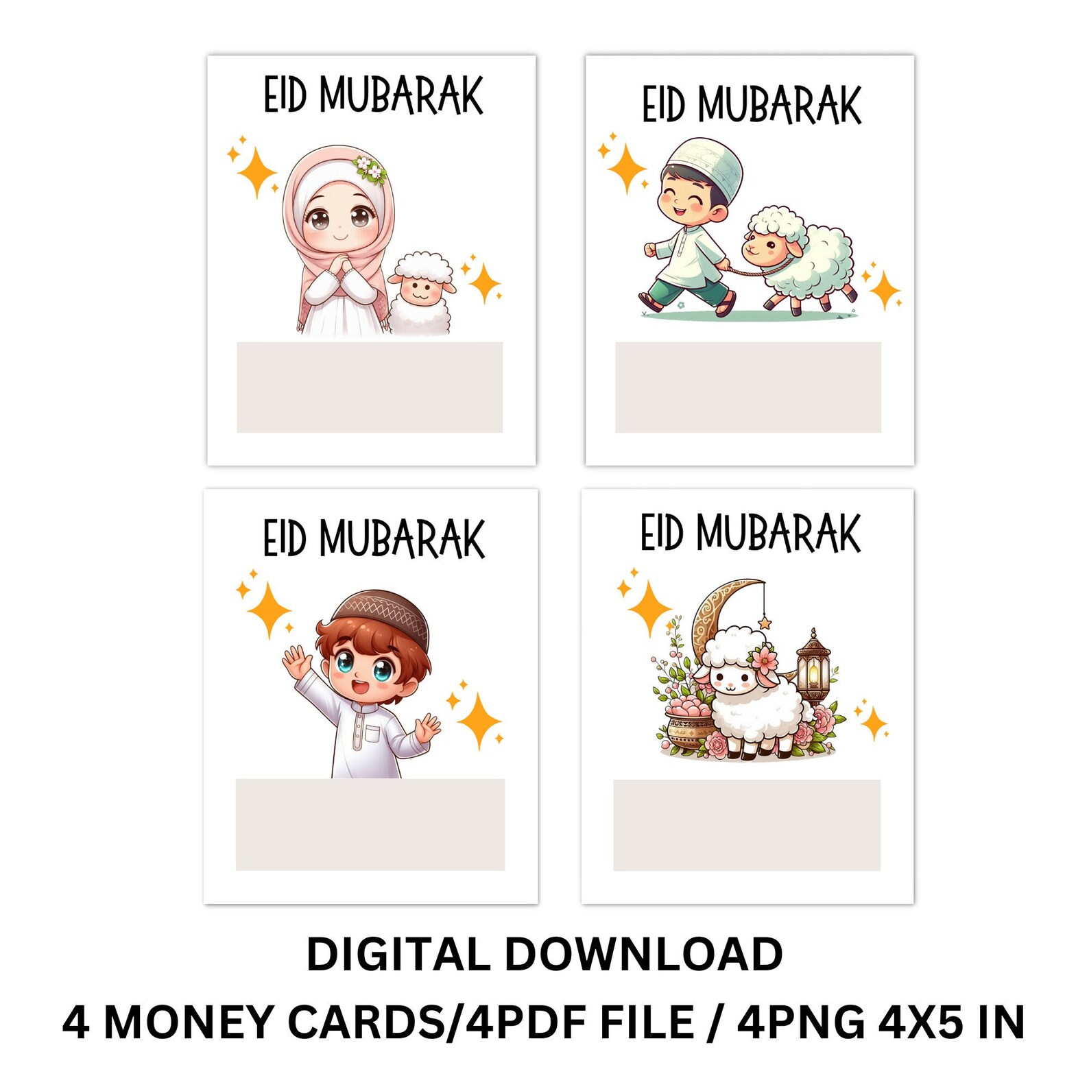 Eid Money Card, 4 Different Designs, Eid Adha Gift for Kids, Eid Money ...
