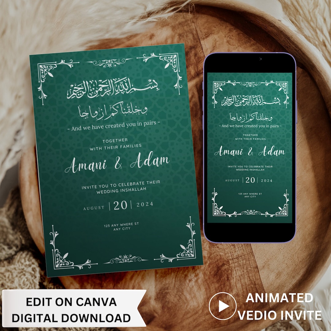 Muslim Wedding Invitation Digital Template Nikah Invites Muslim Wedding ...
