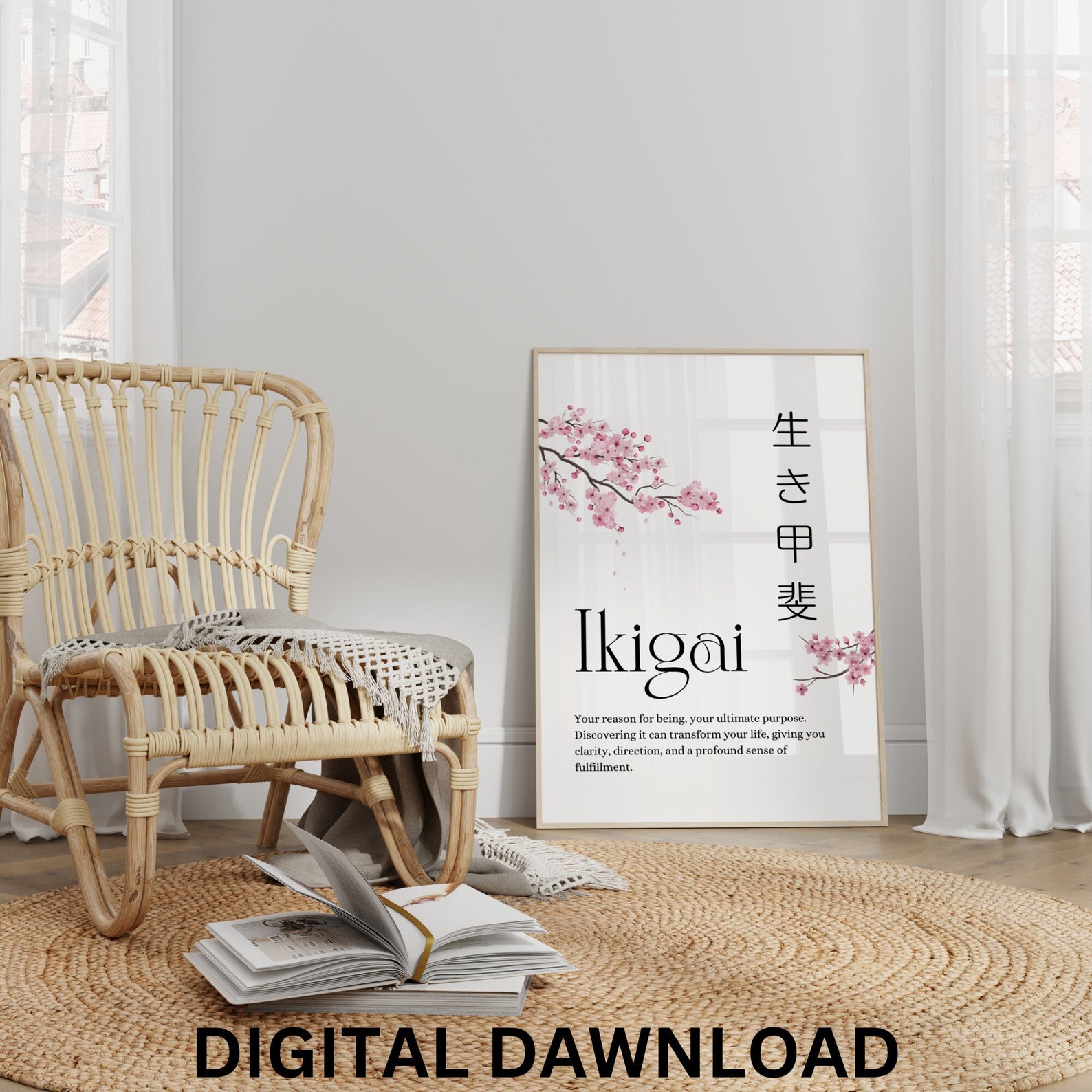 Ikigai Poster Wall Art Print Japanese Calligraphy Japanese Motivational ...