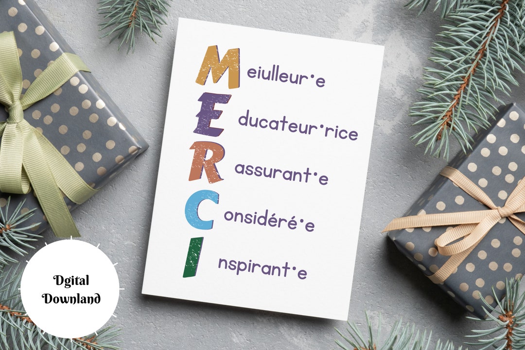 Carte De Remerciement Nounou Maîtresse Merci Chaque Lettre Correspond
